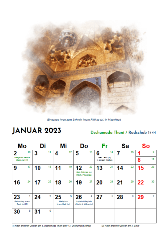 Islamischer Kalender 2023 mit Maschhad-Thema - IranKultur - Iran ...